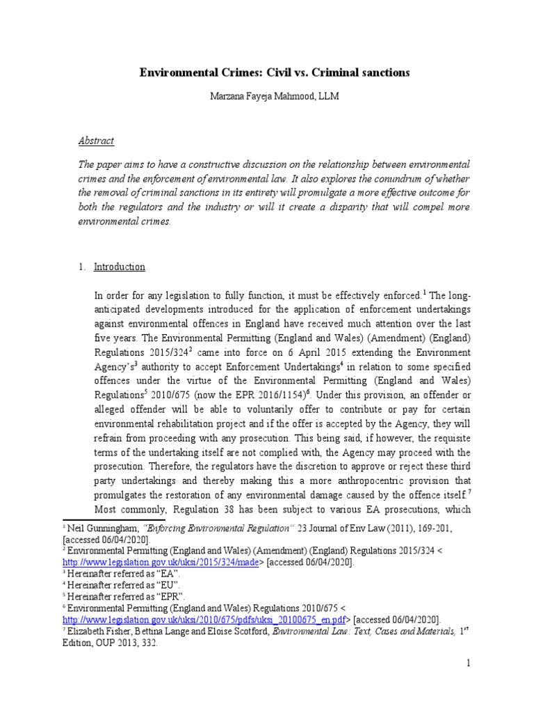 Environmental Crimes - Civil vs. Criminal Sanctions | PDF | Crimes | Crime & Violence