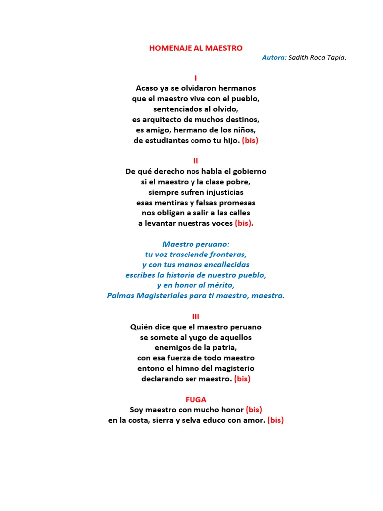 Canto-Homenaje Al Maestro | PDF
