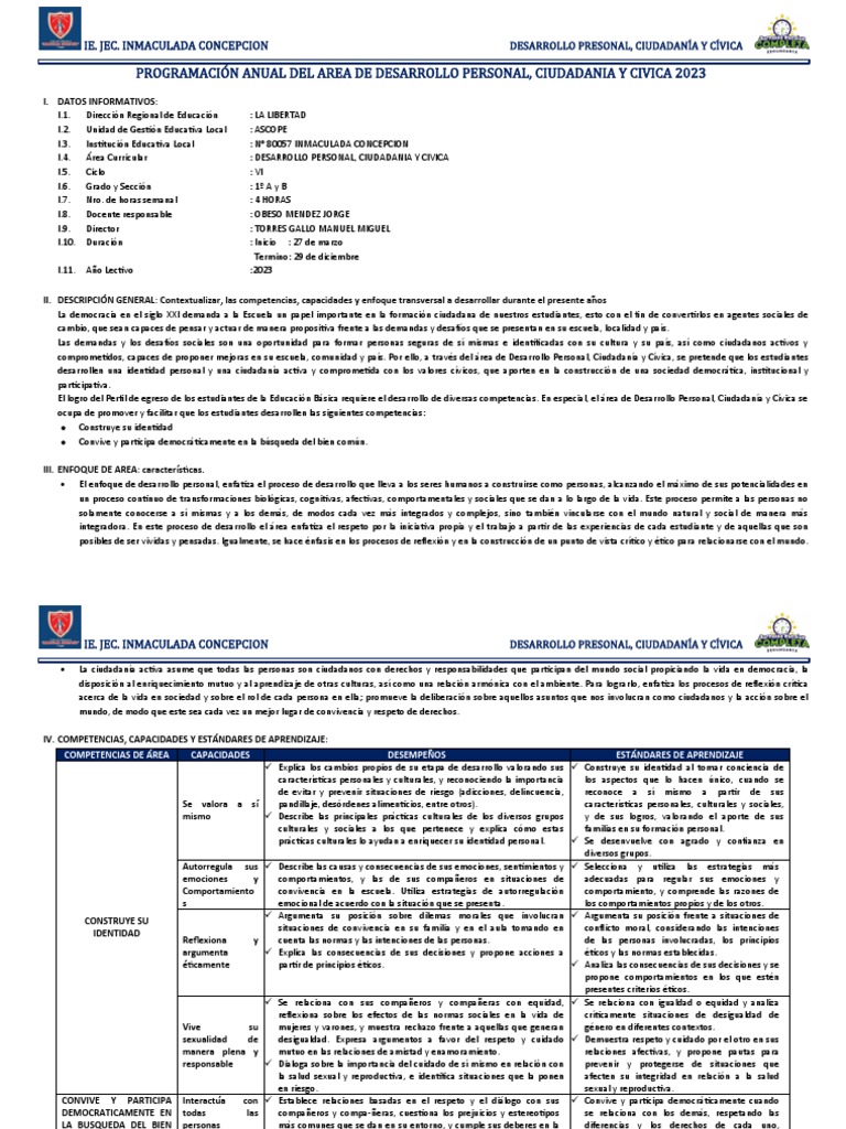 Programacion Anual 1º DPCC 2023 | Descargar gratis PDF | Aprendizaje | Evaluación