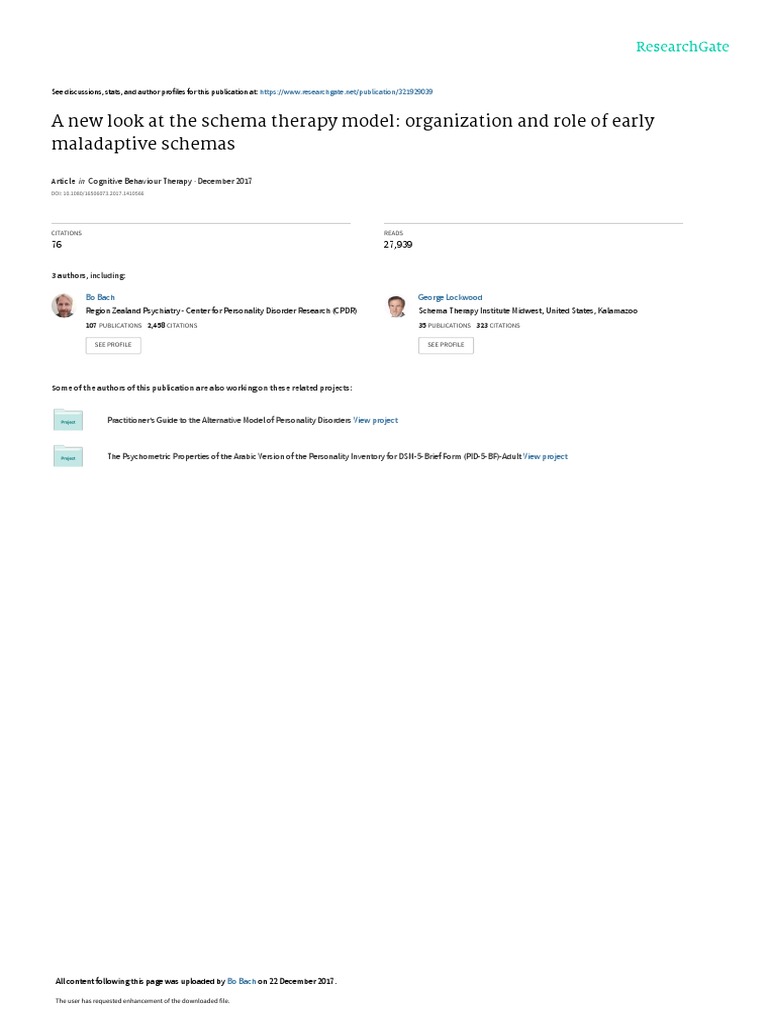 A New Look at The Schema Therapy Model - Organization and Role of Early ...