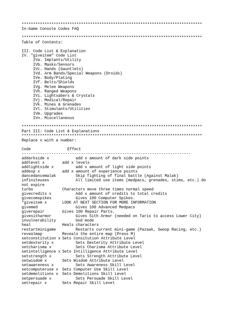 SW - Kotor Items | PDF