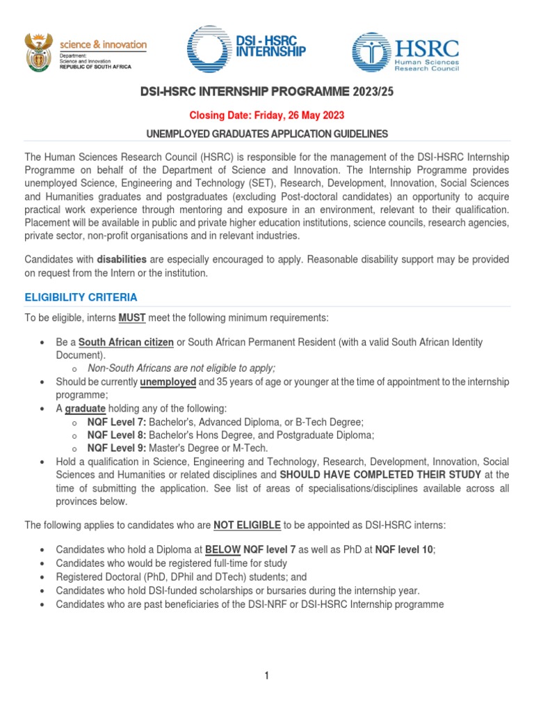 DSI HSRC Internship Advert Call For Graduates To Apply 2023 25 3 | PDF ...