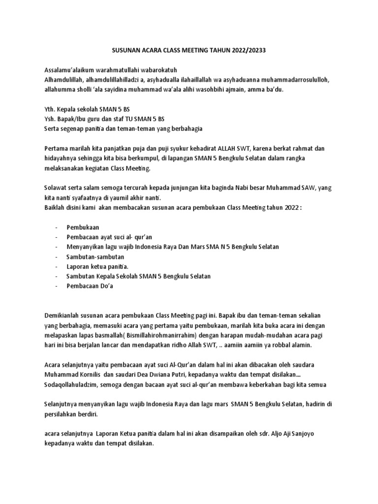 Susunan Acara Class Meeting | PDF