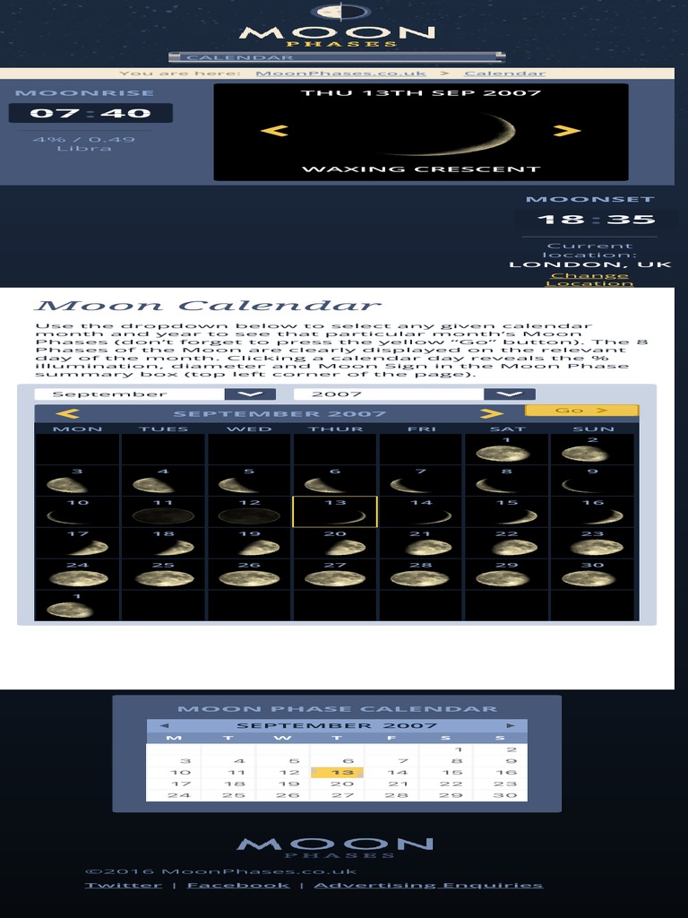 Moon Phases Calendar Moonphases - Co.uk | PDF | Periodic Phenomena ...