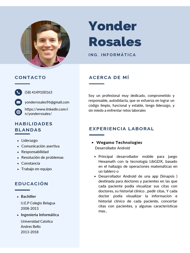 Currículum Vitae CV de Mujer Minimalista Azul-1 | PDF | Aplicación movil | Android (sistema ...