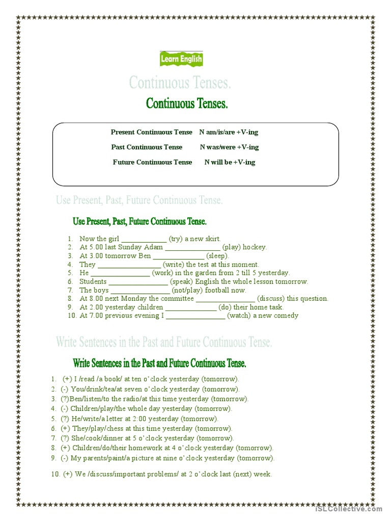 Continuous Tense Worksheet | PDF | Language Arts & Discipline