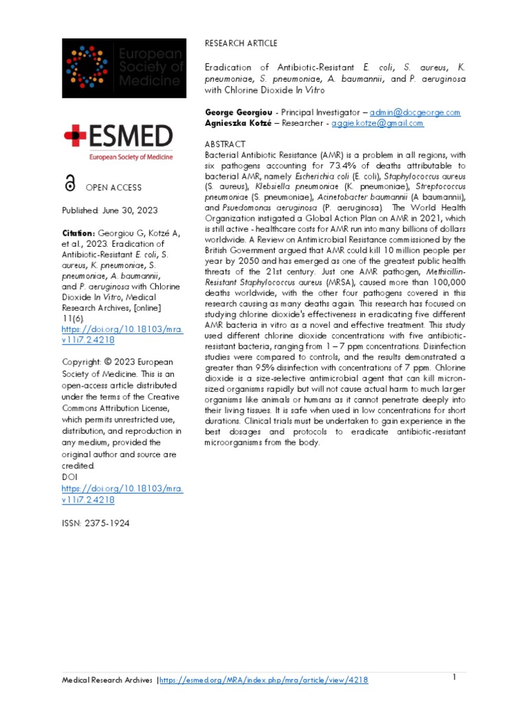 Eradication of Antibiotic Resistant Bacteria Using Chlorine Dioxide ...