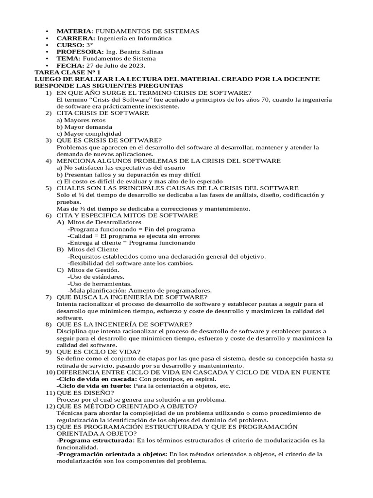 Sistema de Software - TC01 | PDF | Software | Ingeniería de software
