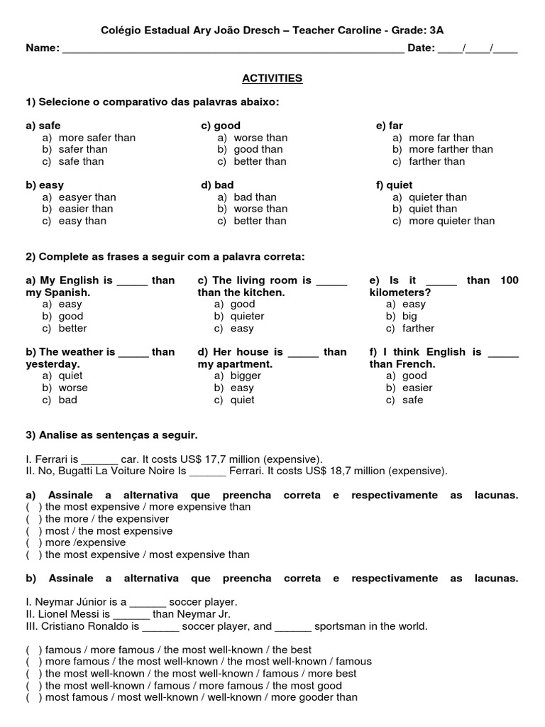 Superlativos 3a Ingles | PDF