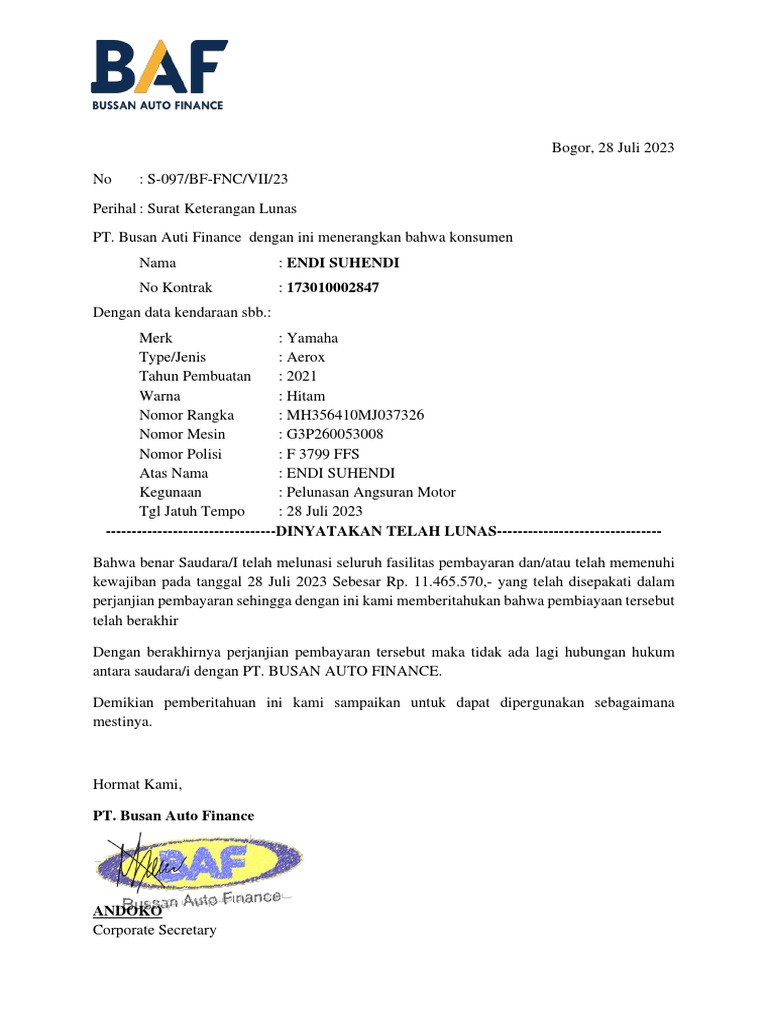 Surat Lunas Baf | PDF