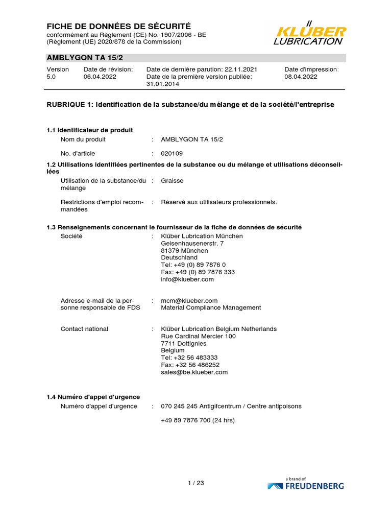 Fiche de données de sécurité AMBLYGON TA 15/2 | PDF | Toxicologie | Déchets