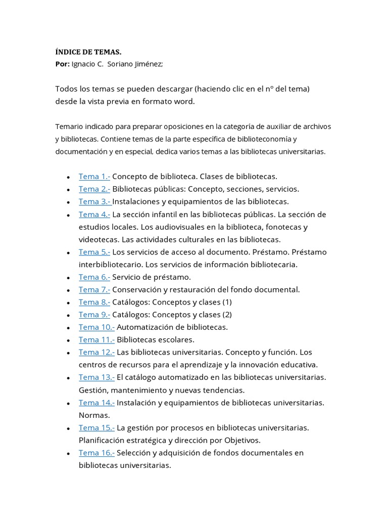 Temario Auxiliar Bibliotecas | PDF