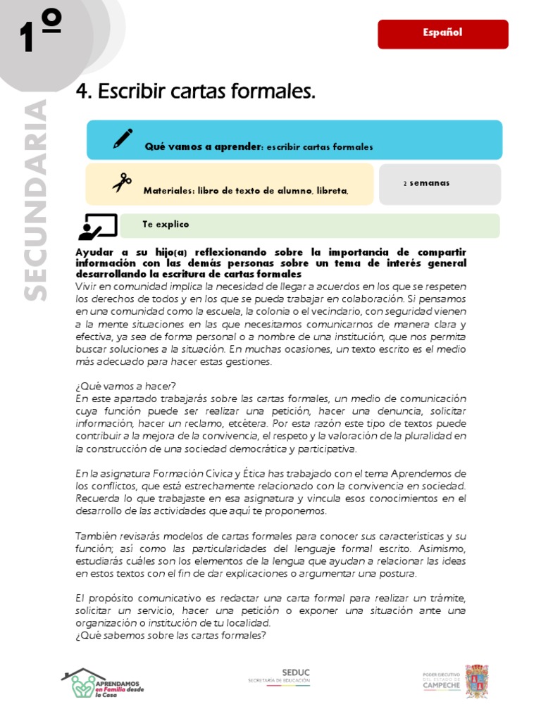 Escribir Cartas Formales.: Qué Vamos A Aprender | PDF | Léxico | Gramática