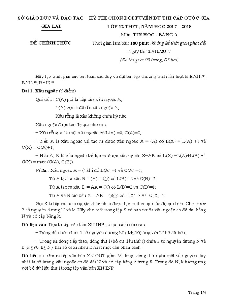 De Thi Chon HSG Tin Hoc Cap Tinh 2017-2018 | PDF