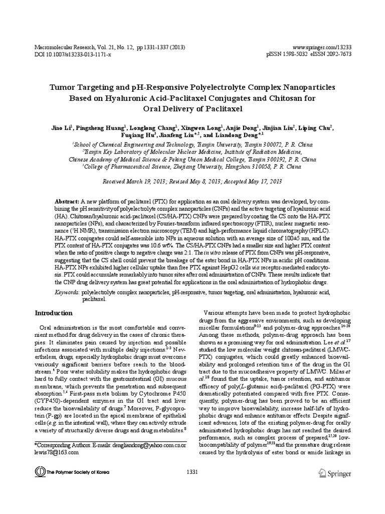Tumor Targeting and pH-Responsive Polyelectrolyte Complex Nanoparticles ... Tumor Targeting and pH-Responsive Polyelectrolyte Complex Nanoparticles ...
