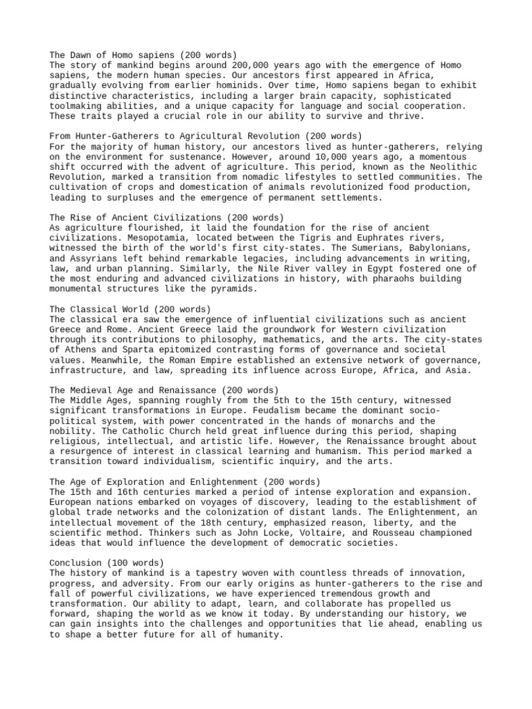 Human History (900 Words) | PDF | Human | Civilization