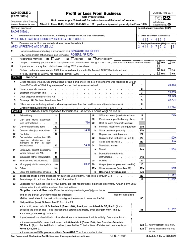 Apex Marketing and Sales LLC Schedule (Form 1040) | PDF | Expense ...
