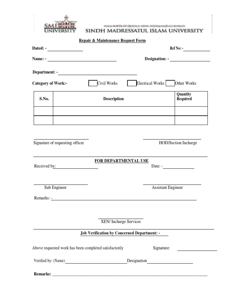 Repair Maintenance Request Form | PDF | Technology & Engineering