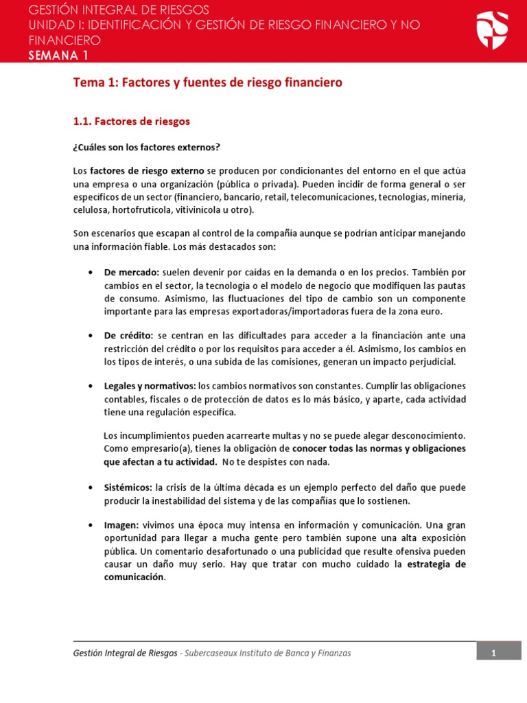 SEMANA 1 Gesti Oacute N Integral de Riesgos | PDF | Riesgo crediticio | Riesgo