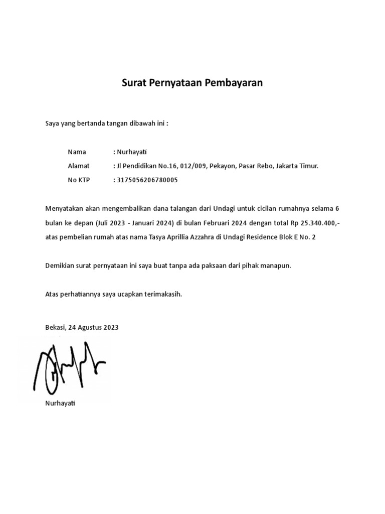 Surat Pernyataan Pembayaran | PDF