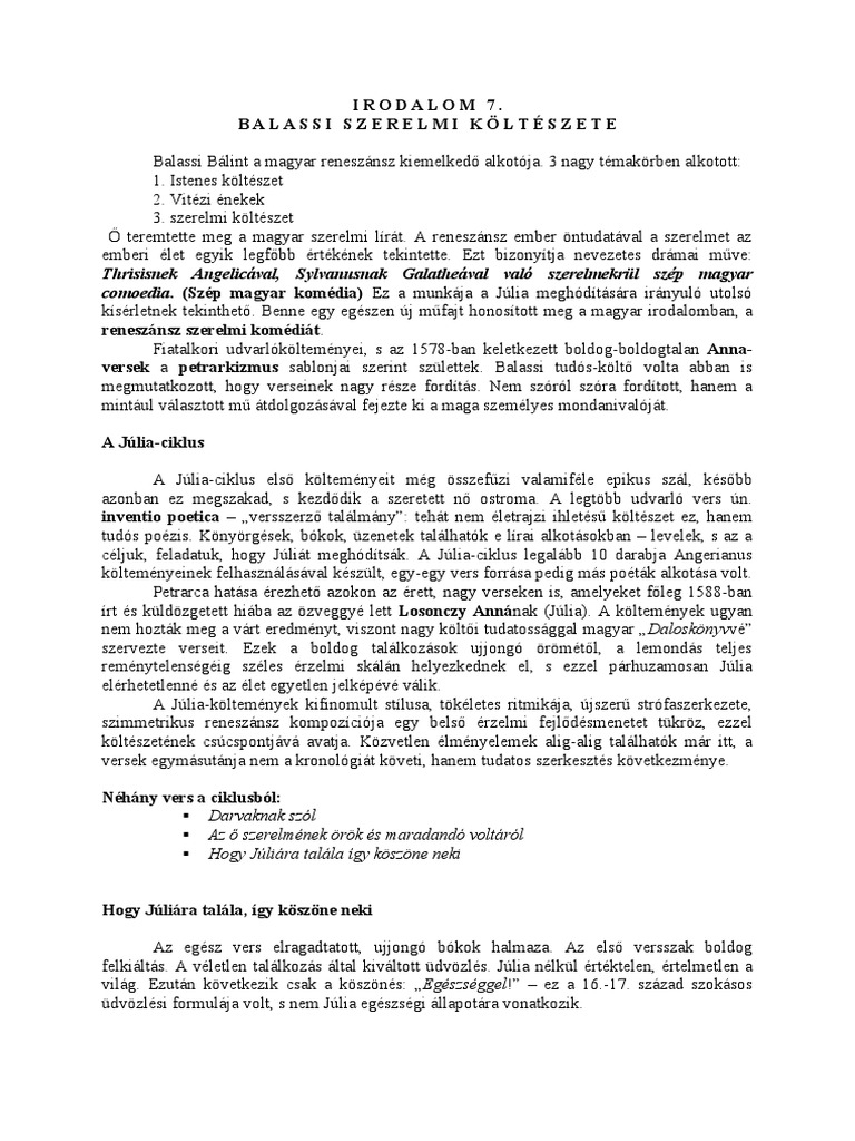 Balassi Szerelmi Költészete | PDF