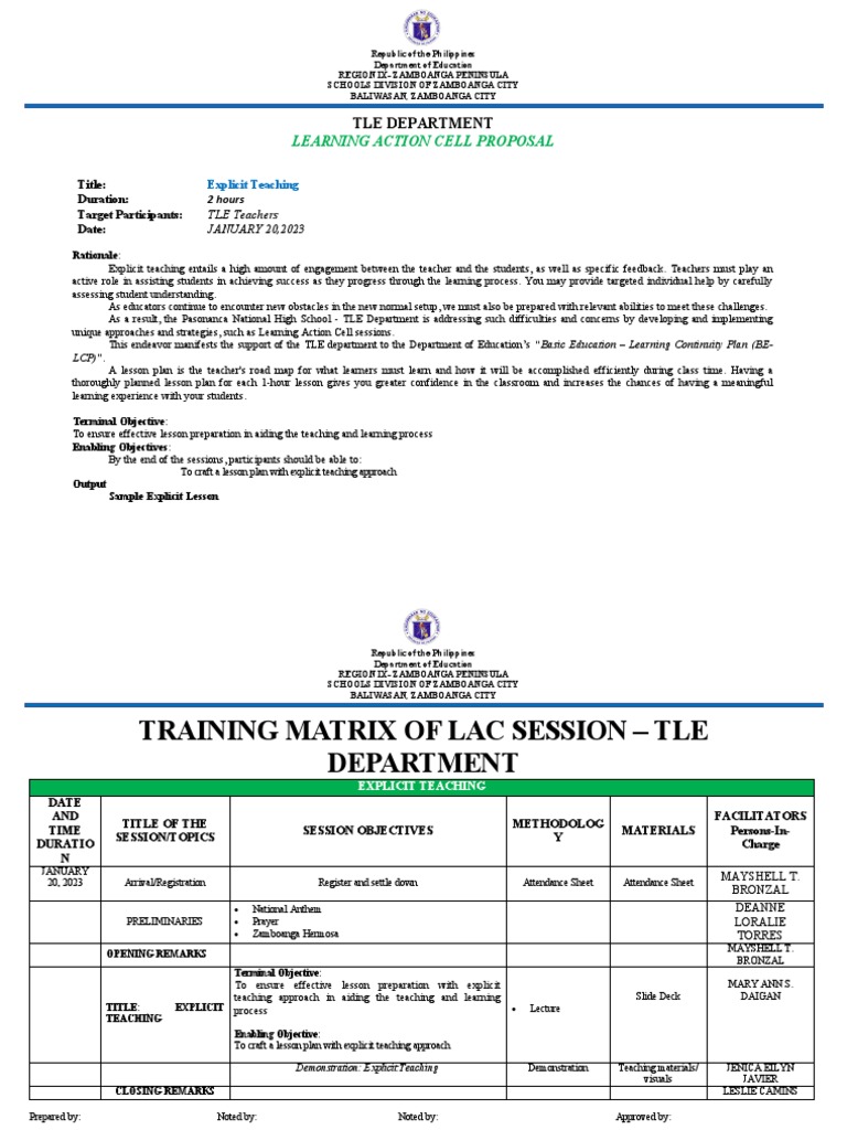 LAC Proposal: Explicit Teaching Session | PDF