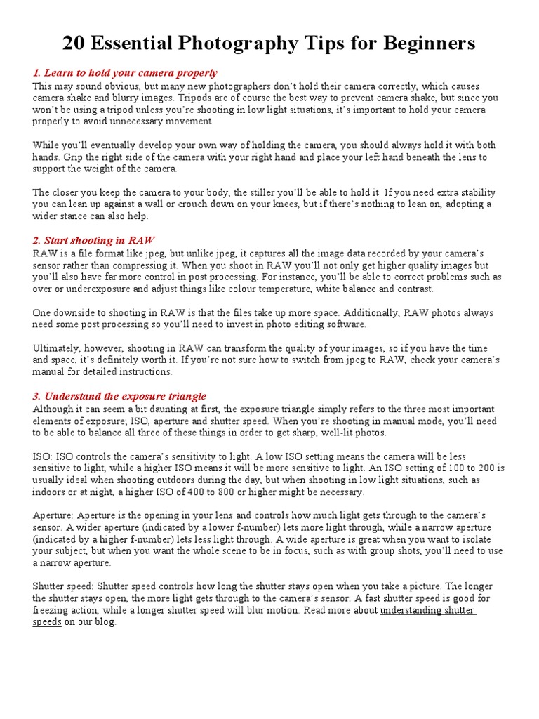 20 Essential Photography Tips For Beginners | PDF | Shutter Speed ...