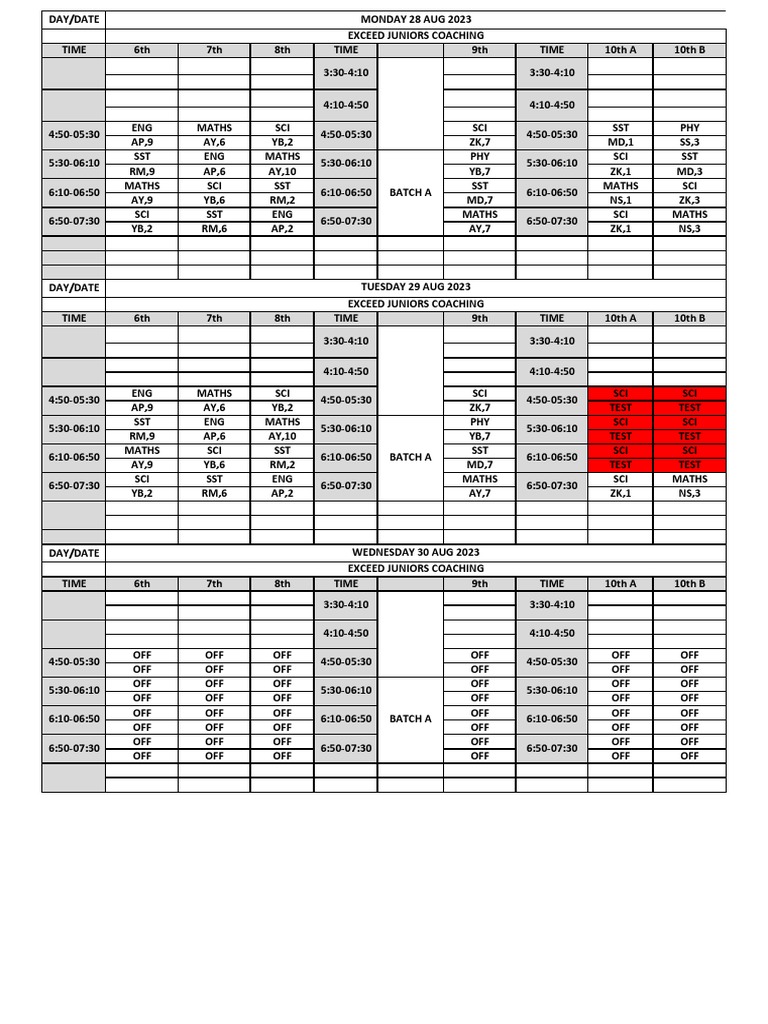 Time Table Ejc 28 Aug To 30 Aug 2023 | PDF