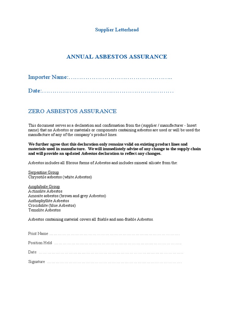 2022 Asbestos Declaration Annual | PDF | Home & Garden