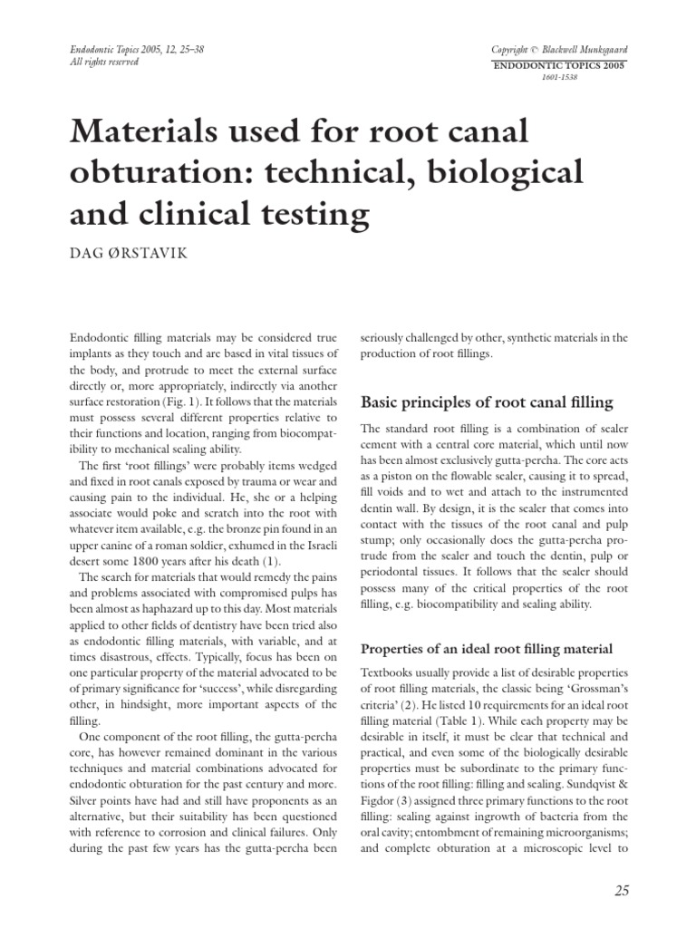 13.1. Materials Used For Root Canal Obturation. Technical, Biologicalk ...