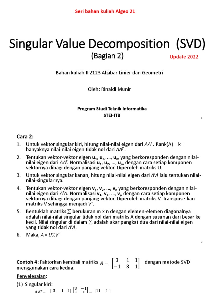 Algeo 21 Singular Value Decomposition Bagian2 2022 | PDF