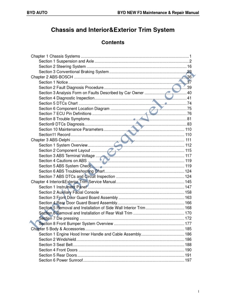 BYD F3 Maintenance & Repair Manual | PDF | Axle | Steering