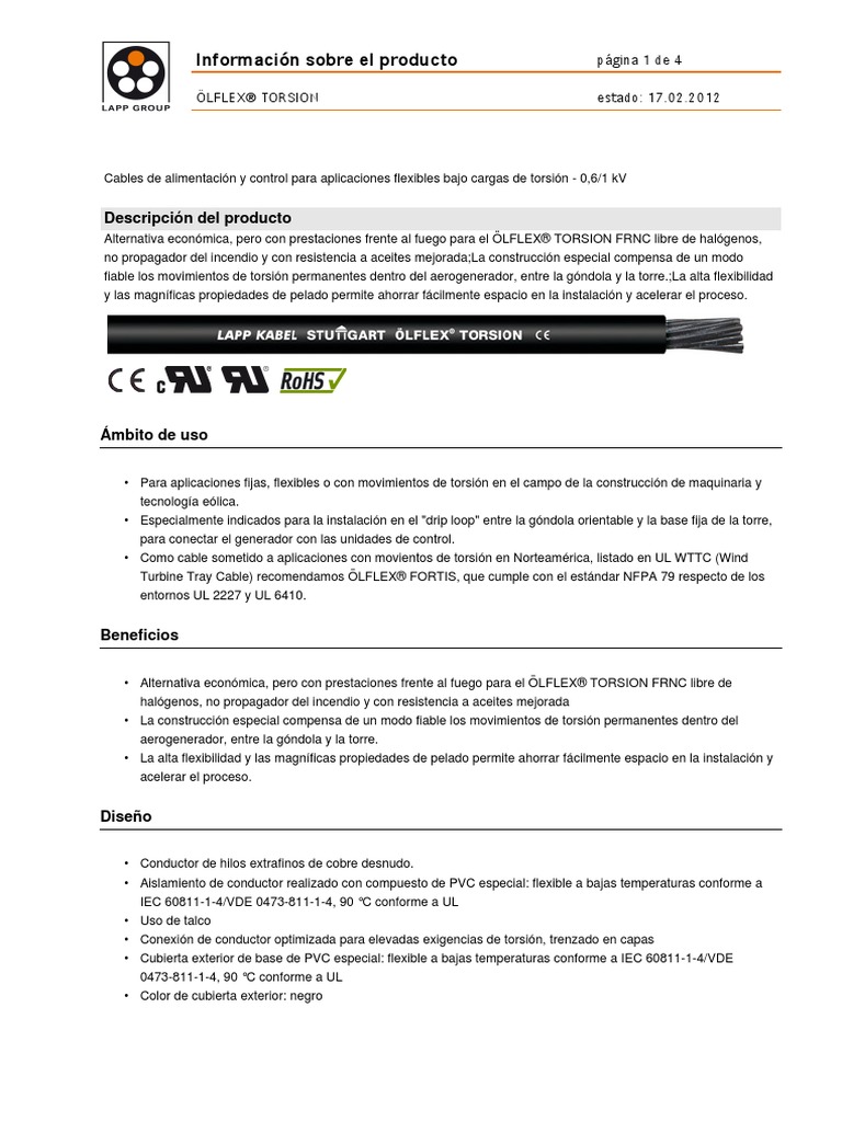 OLFLEX_TORSION | PDF | Electricidad | Ingenieria Eléctrica