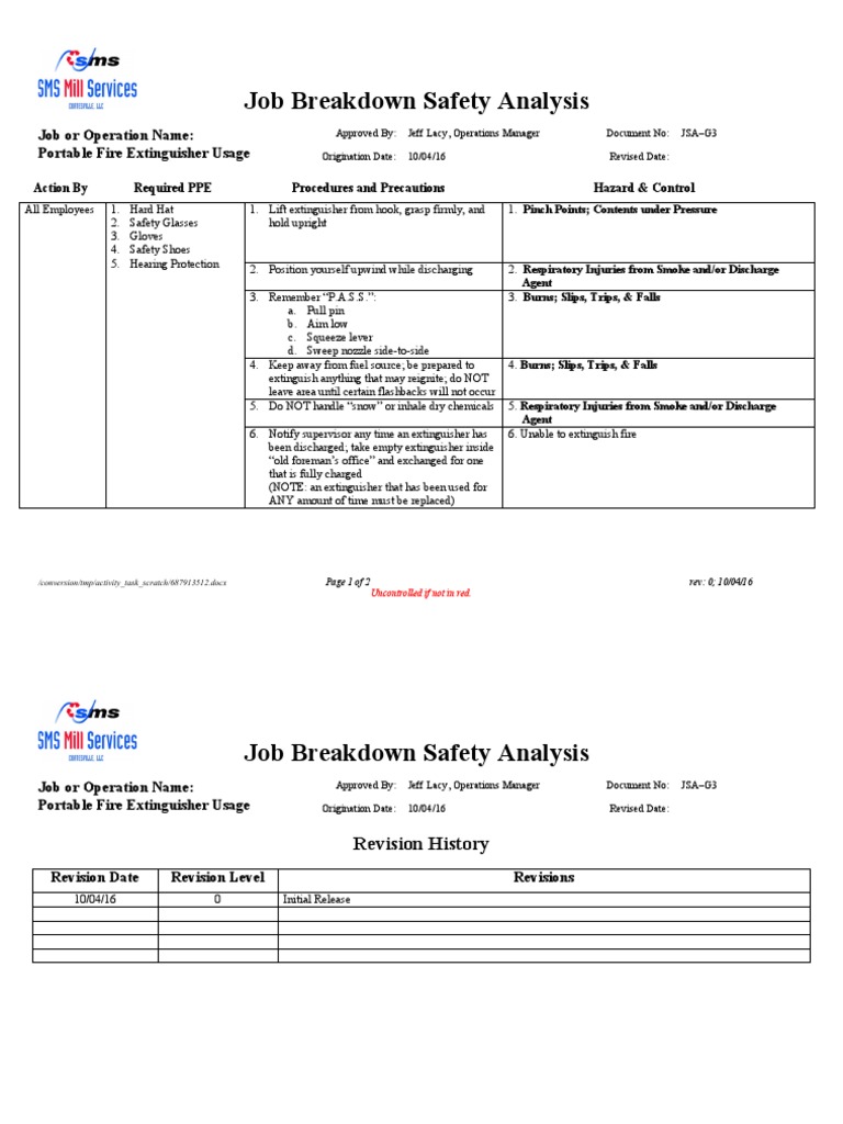 JSA-G3 'Portable Fire Extinguisher Usage' | PDF | Fires | Occupational ...