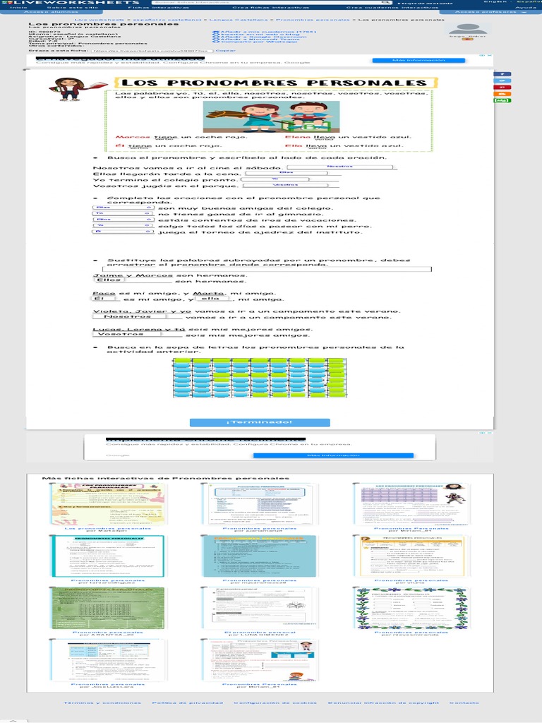 Actividad Online de Los Pronombres Personales | PDF | Red mundial ...