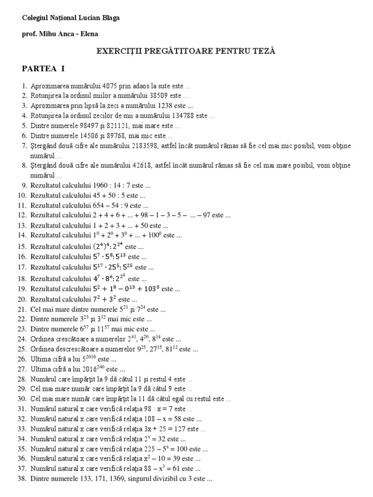 Fisa Recapitulare Teza Sem1 | PDF
