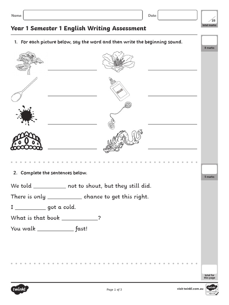 Au L 1654316357 Year 1 Semester 1 English Writing Assessment - Ver - 1 ...