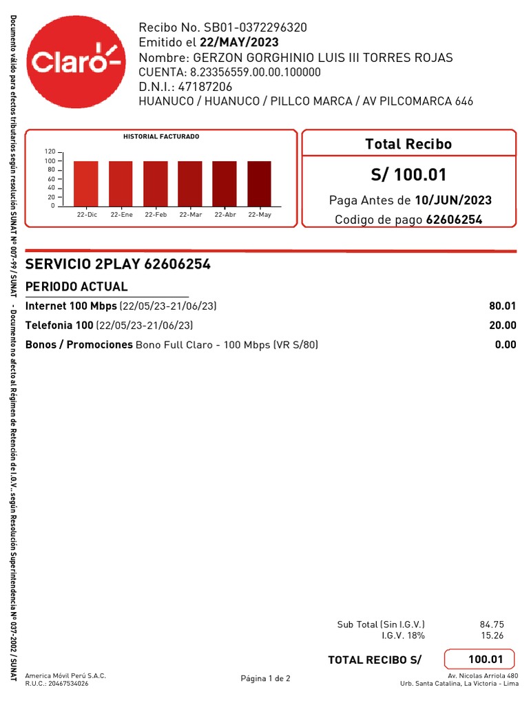 Recibo Claro: Detalles de Pago | PDF | Tecnología de información y ...