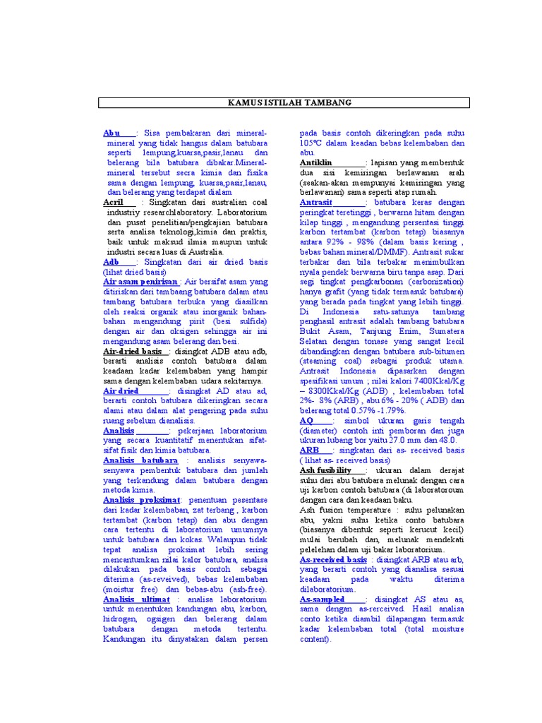 Kamus Istilah Pertambangan | PDF