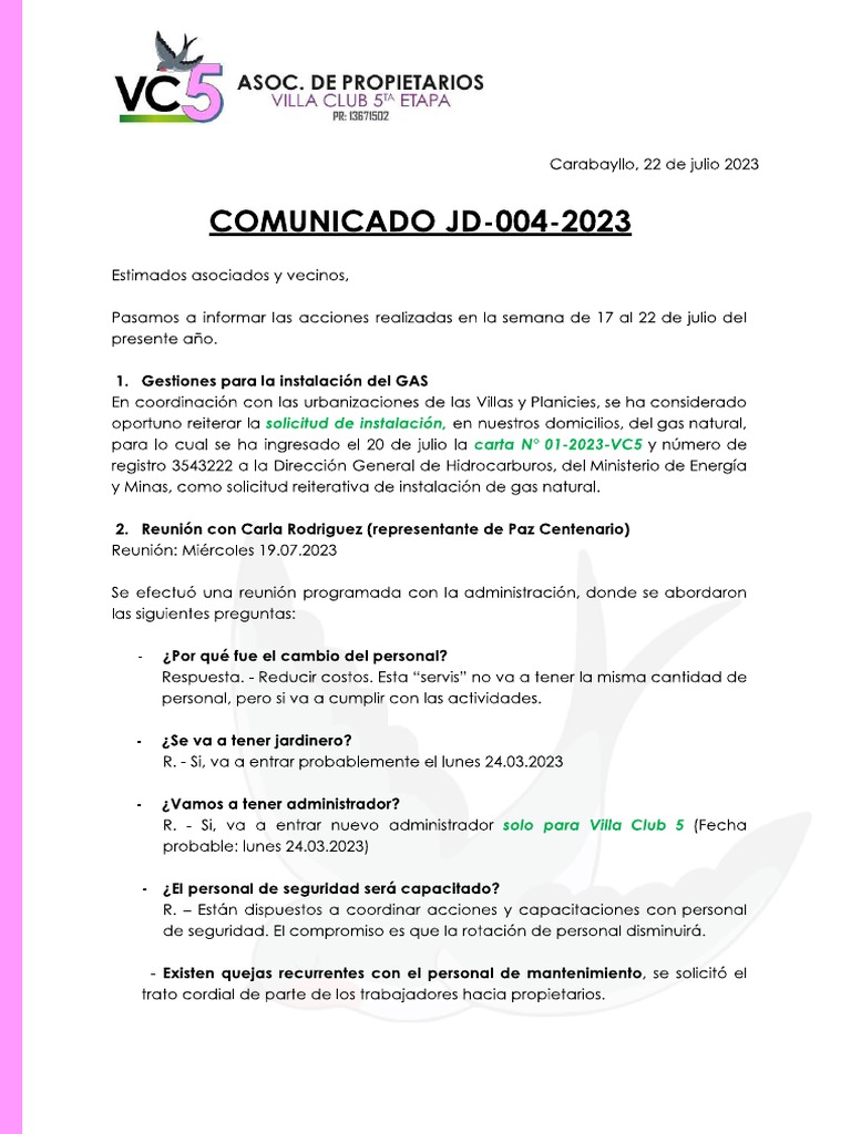 COMUNICADO JD 004 2023.docx - Documentos de Google | PDF