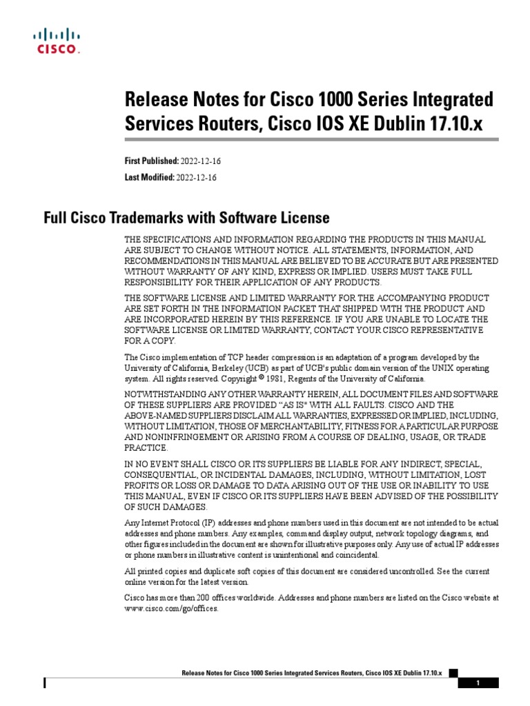 Isr1k Rel Notes Xe 17 10 X | PDF | Router (Computing) | Computing