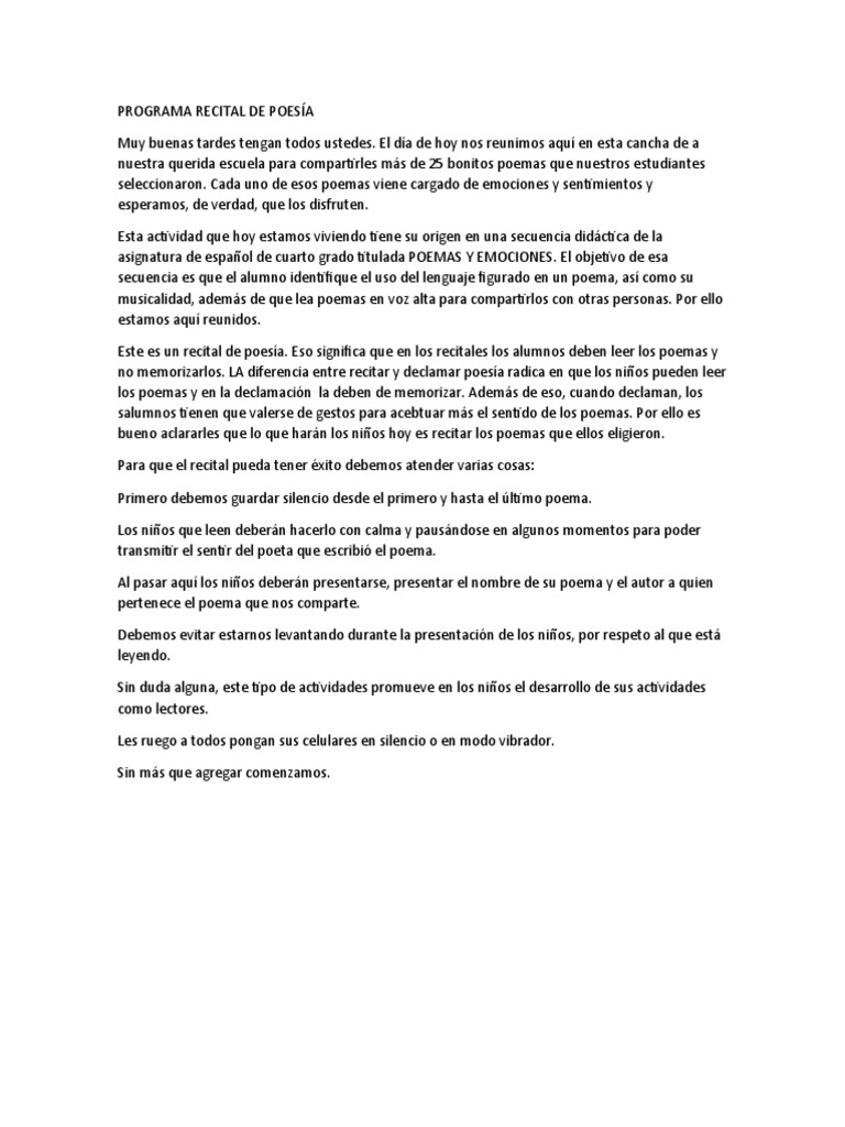 Programa Recital de Poesía | PDF