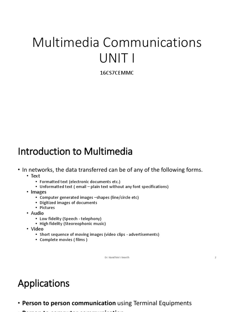 NV Multimedia Communications UNIT I | PDF | Computer Network | Telephony