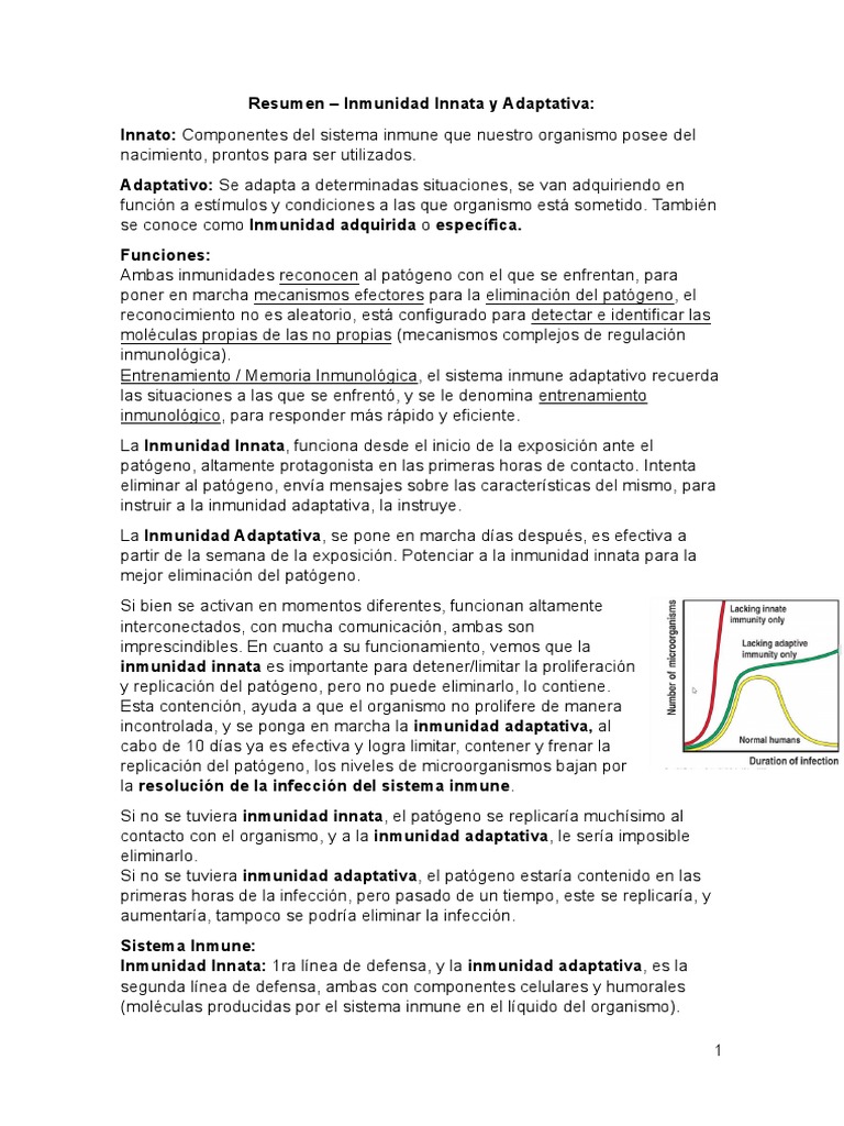 Resumen - Inmunidad Innata y Adaptativa | PDF | Sistema inmune | Sistema complementario