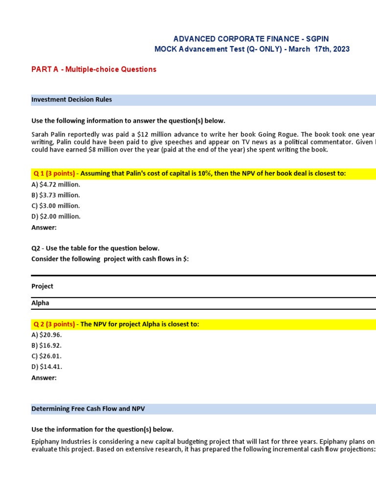 1 Mock Adv, Test (Q-Only) - Acf (Sgpin) - March 17th Final v23 | PDF ...