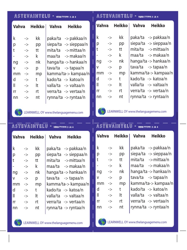 Astevaihtelu Verbityyppi 3 ja 4