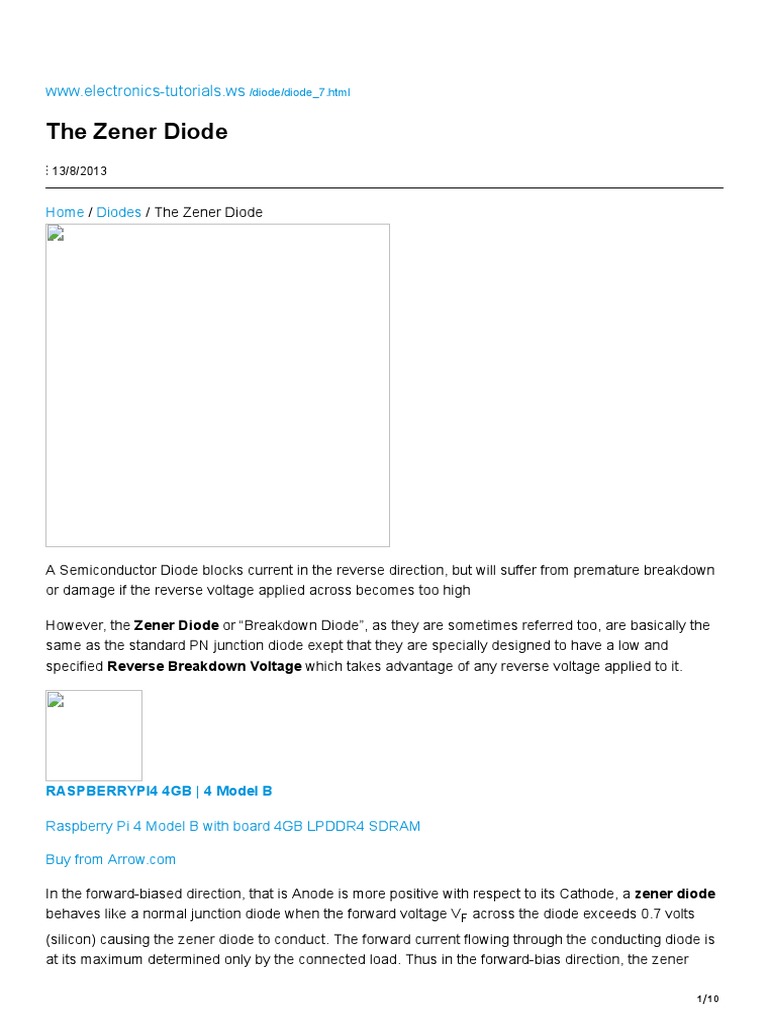 Electronics-Tutorials - Ws-The Zener Diode | PDF | Diode | P–N Junction