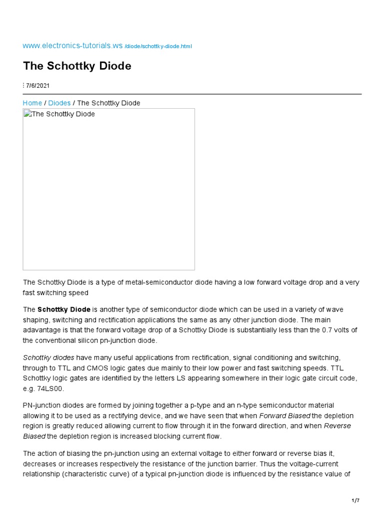 Electronics-Tutorials - Ws-The Schottky Diode | PDF | Diode | P–N Junction