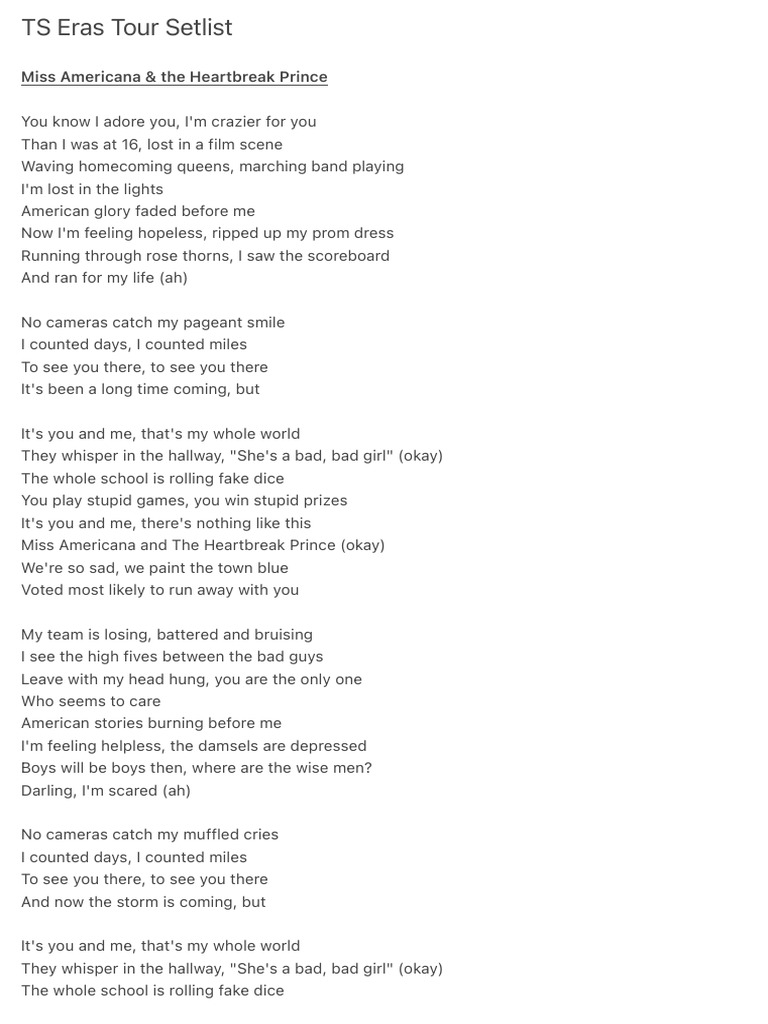 TS Eras Tour Setlist | PDF