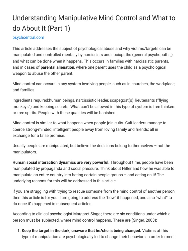 Understanding Manipulative Mind Control and What To Do About It (Part 1 ...